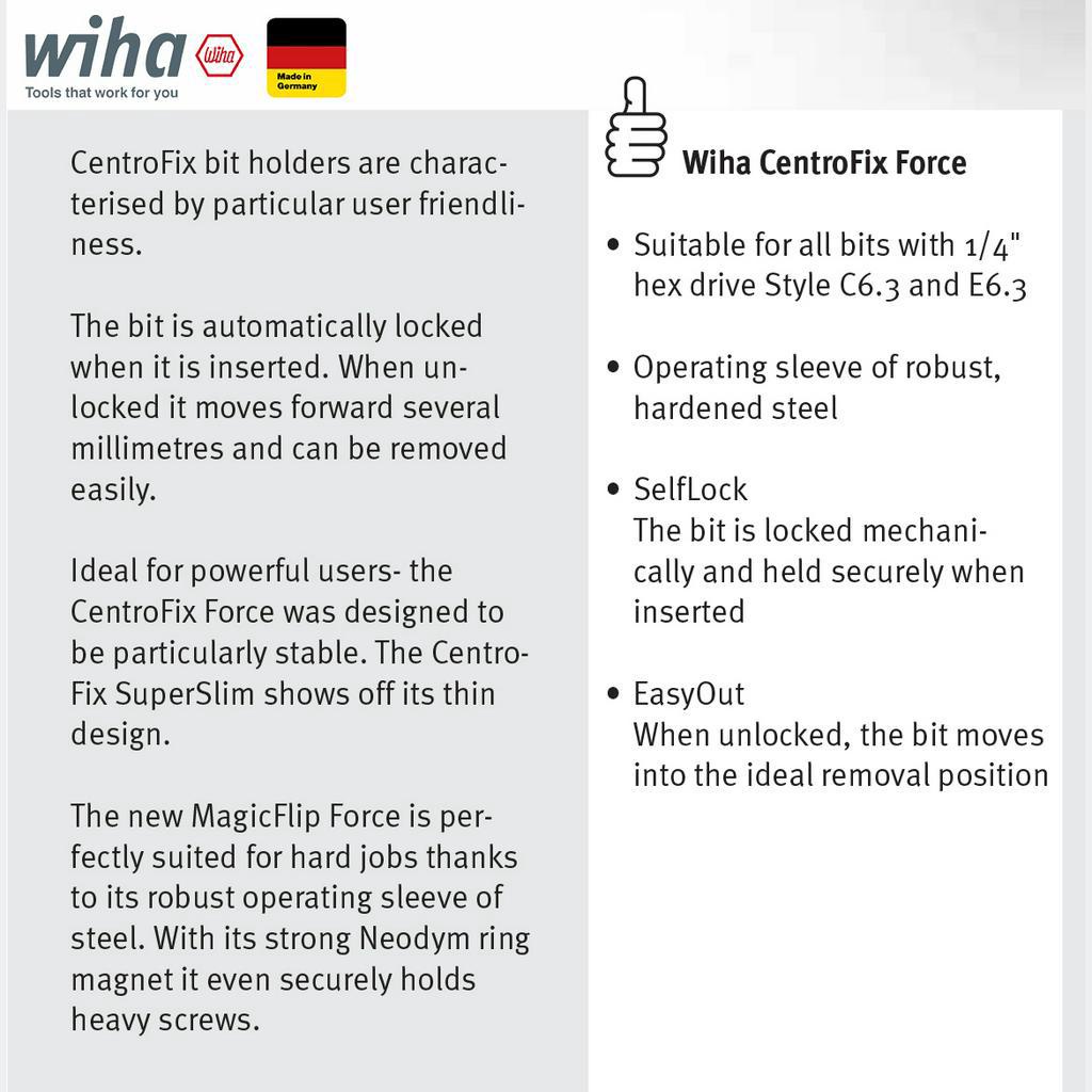 Wiha 7148CF CentroFix Force ที่จับดอกไขควง ล็อกแบบคลิ๊ก ปลายแม่เหล็ก 1/ ...