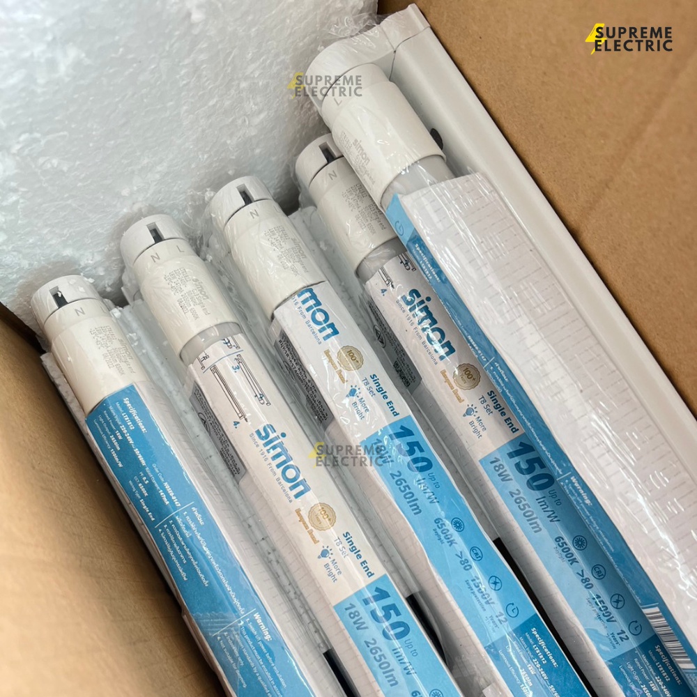 (4ชุด) ชุดเซ็ต รางพร้อมหลอด LED T8 High Lumen SIMON สเปคงานโครงการ 9W 18W Single End ไฟเข้าทาง ...