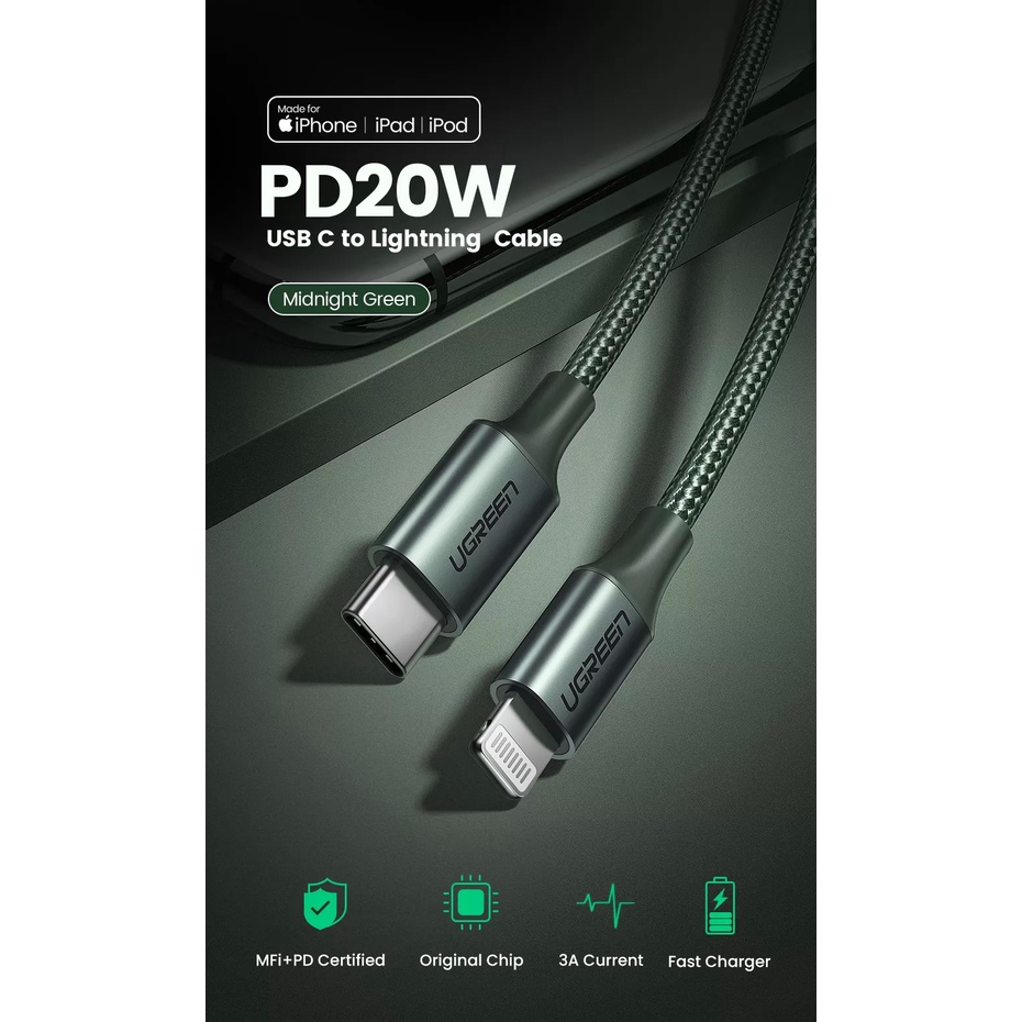 UGREEN (US304,80564)USB C to Lightning Cable MFi Certified iPhone ...