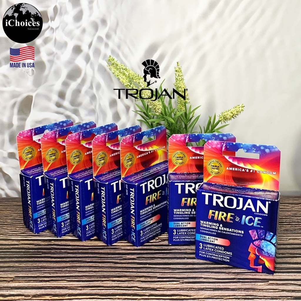 [Trojan] Condoms Fire & ICE Dual Action Lubricant 3 Latex Condoms 3, 7 ...