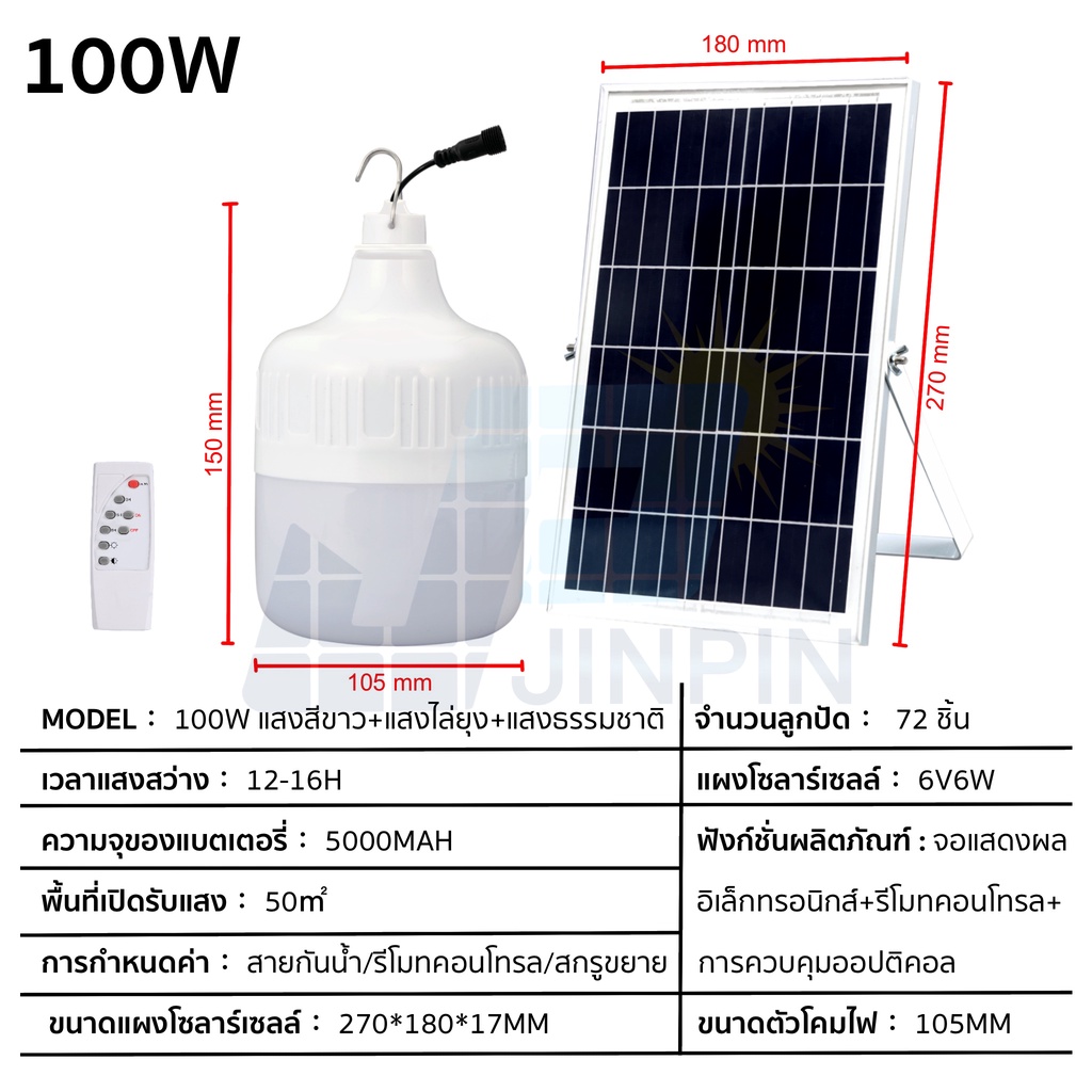 ไฟตุ้ม ไล่ยุง3สี 300W 200W 150W 100W ไฟโซล่าเซล ไฟพลังงานแสงอาทิตย์ ขายดี Solar Light แสงขาว แผง ...
