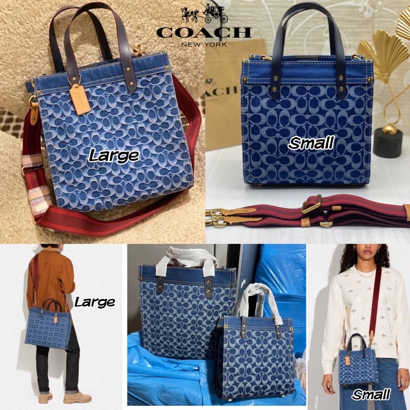 COACH Denim Signature Logo Field Tote Bag | Shopee Thailand