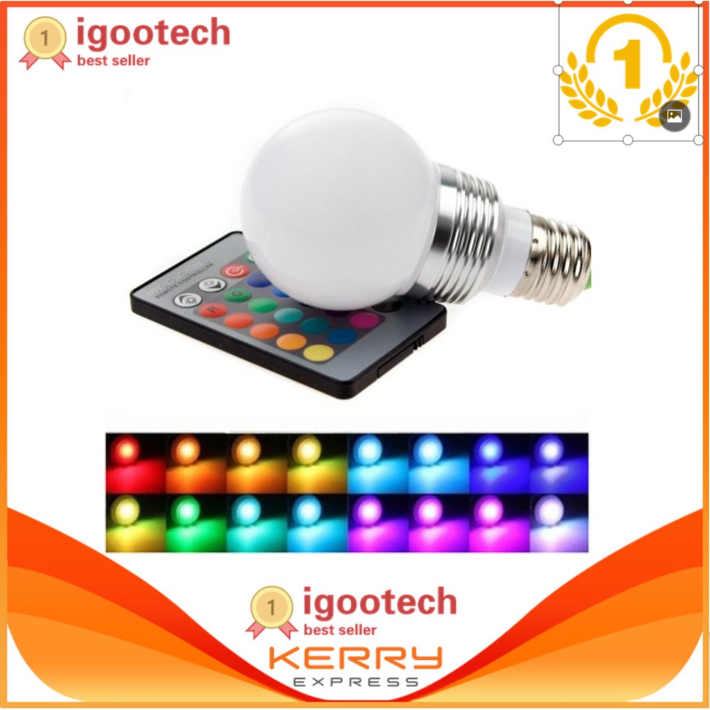 igootech หลอดไฟ 3W E27 LED RGB 16 สี + รีโมท Light Lamp 16 Colors Changing + IR Wireless Remote ...