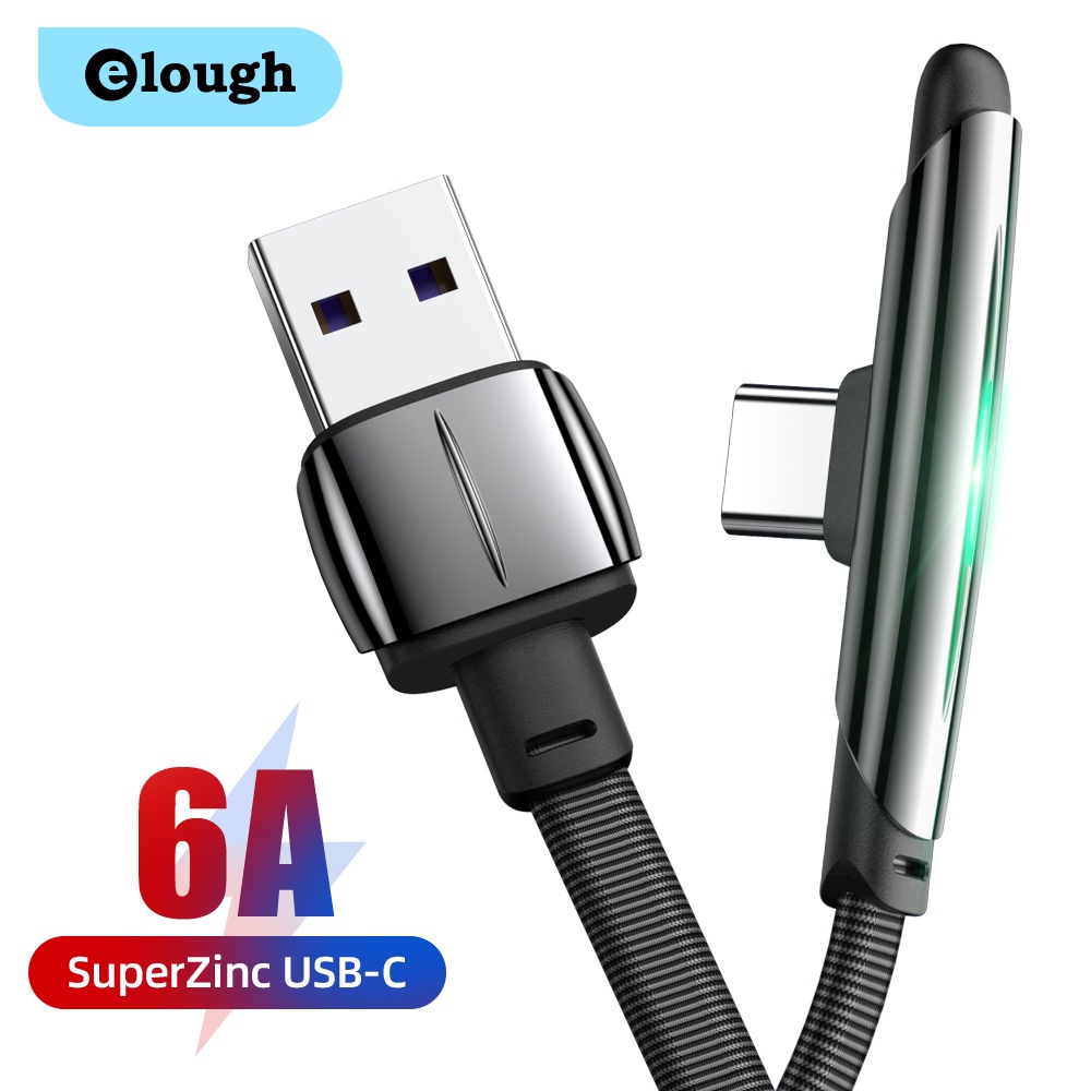 Elough สายเคเบิลชาร์จเร็ว 6A 66W USB Type C 90 องศา | Shopee Thailand