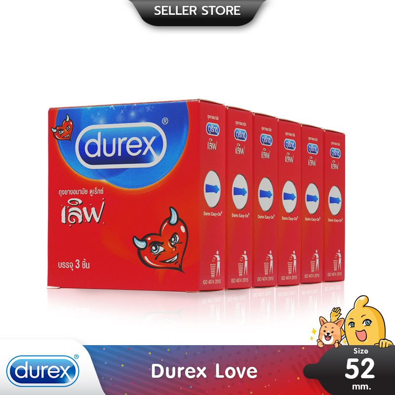 Durex Love ถุงยางอนามัย ผิวเรียบ สวมใส่ง่าย สบาย ไม่บีบรัด ขนาด 52.5 มม. บรรจุ 6 กล่อง (18 ชิ้น ...