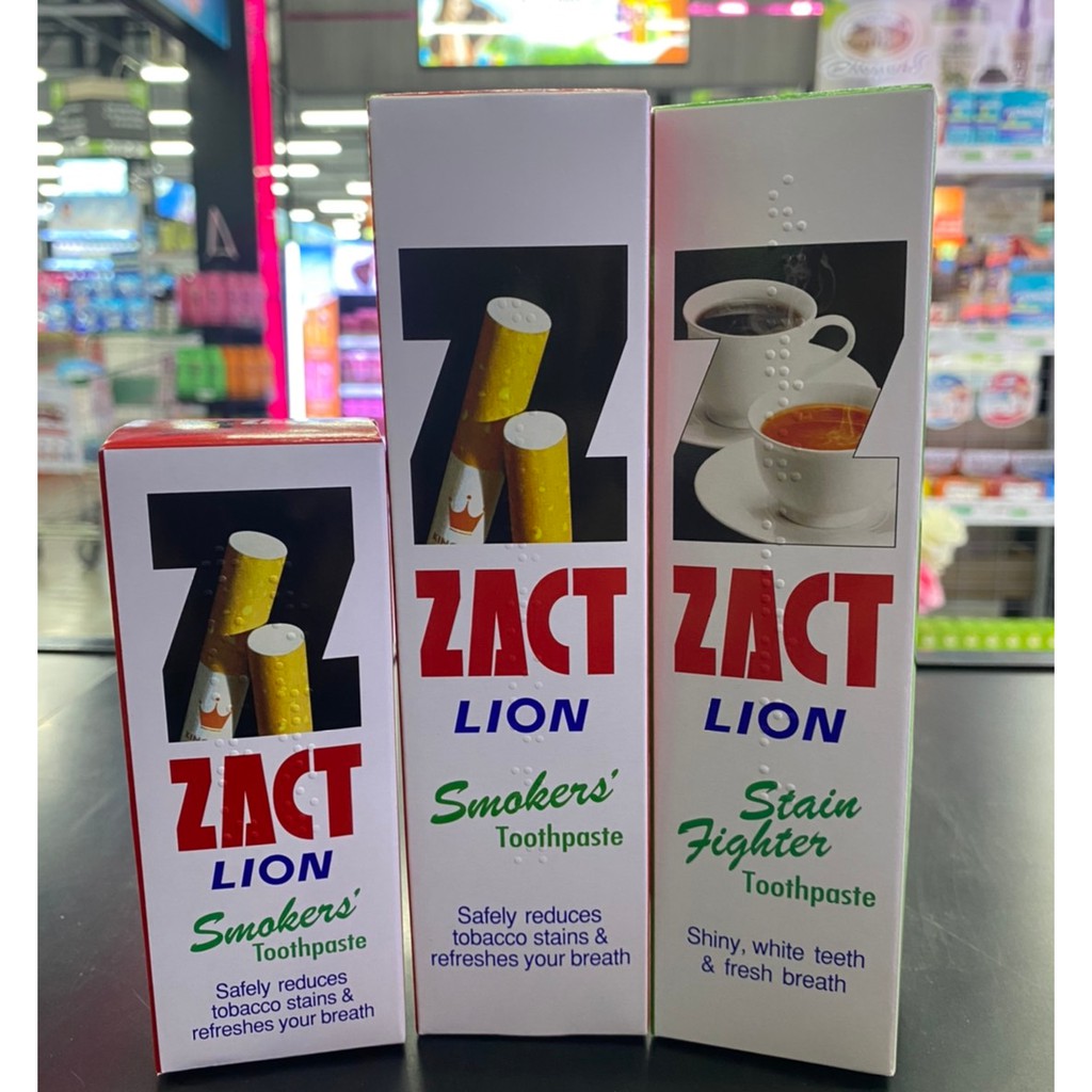 ZACT Lion ยาสีฟัน ขจัดคราบ แซคท์ สูตรสำหรับผู้ดื่มกาแฟ ชาและผู้สูบบุหรี่ มี 2 สูตร 2 ขนาด ...