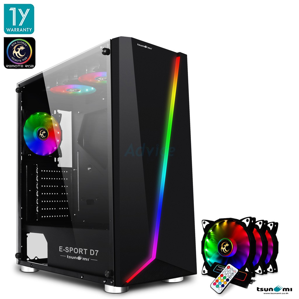 ATX Case (NP) TSUNAMI E-Sport D-07 RGB FanRainbow (Black) | Shopee Thailand