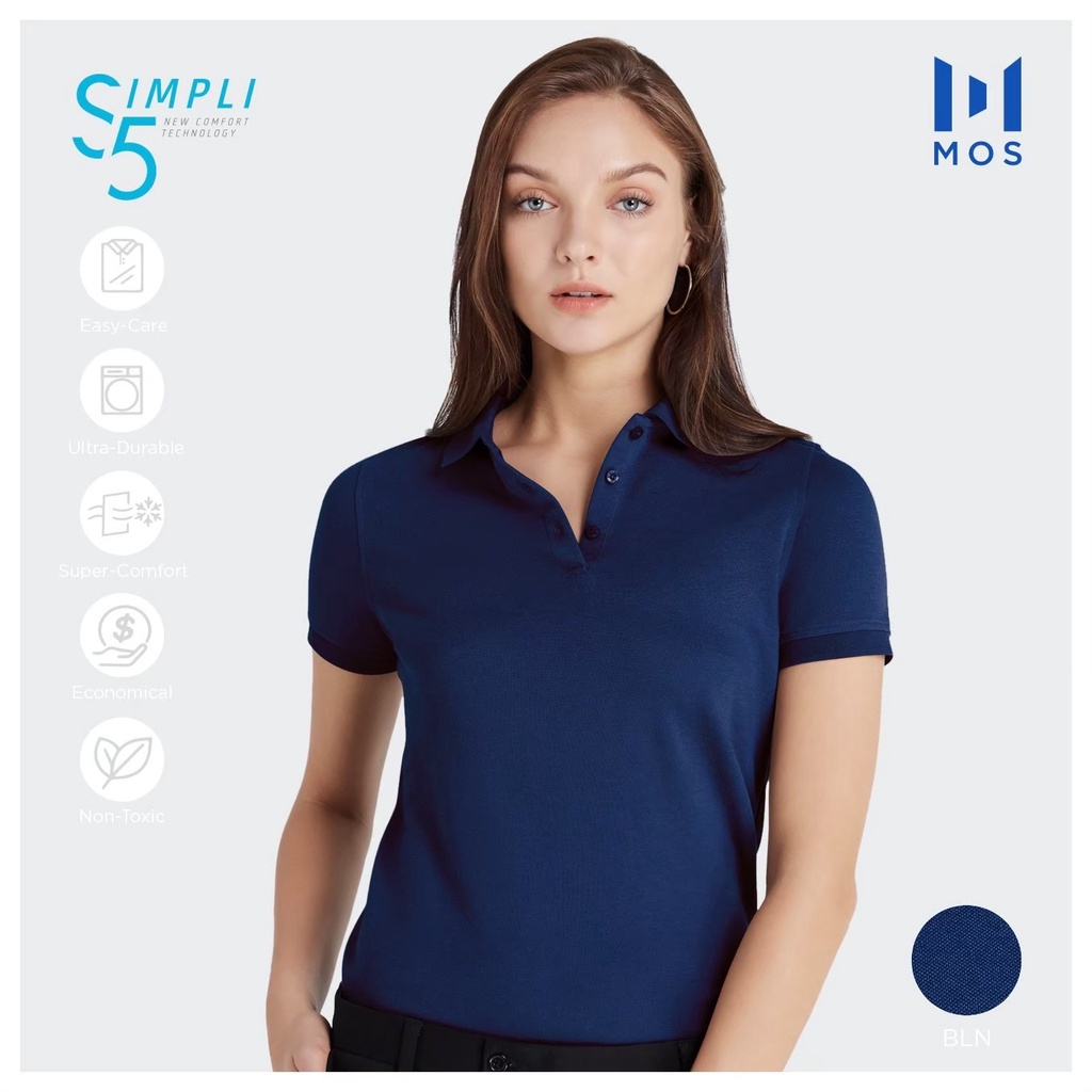 MOS เสื้อโปโลหญิง คอปกแขนสั้น รุ่น SIMPLI5 ผ้าประหยัดไฟเบอร์ 5 SPF-002 กรม ขาว ดำ ชมพู ม่วง ฟ้า ...