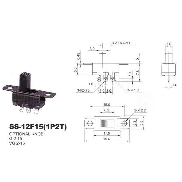 Slide Switch 1P2T สวิตซ์เลื่อน SS-12F15 3ขา | Shopee Thailand
