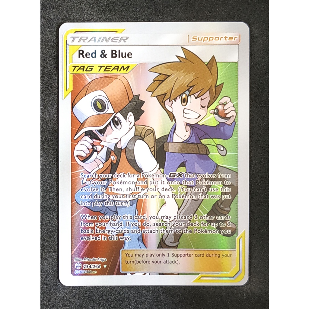 Red & Blue (Gray) Trainer Card 234/236 Pokemon Card Gold Flash Light ...