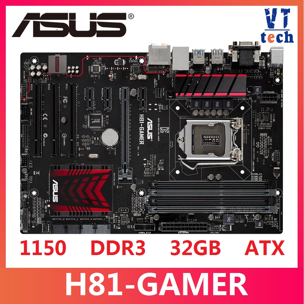 เมนบอร์ดสําหรับ ASUS H81-GAMER LGA 1150 DDR3 สําหรับ i3 i5 i7 cpu 16GB ...