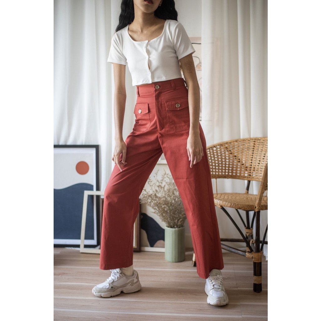 Lichi / Lively Pants สินค้าพร้อมส่ง กางเกงเอวสูงขากระบอก แพทเทิร์นทรง ...