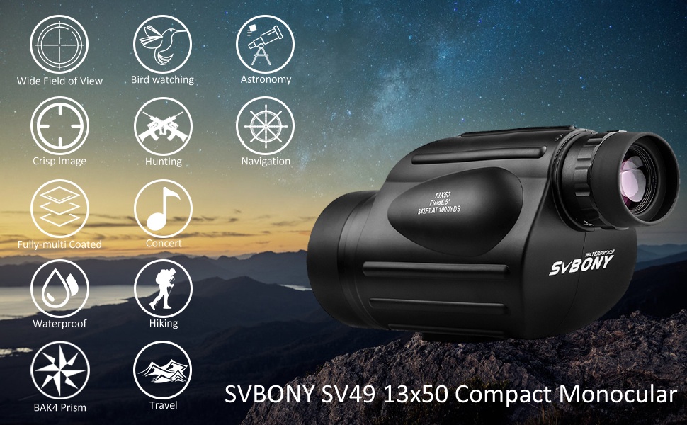 Svbony SV49 กล้องโทรทรรศน์ตาเดียว 13x50 HD แบบพกพา กันน้ํา สําหรับตั้ง ...