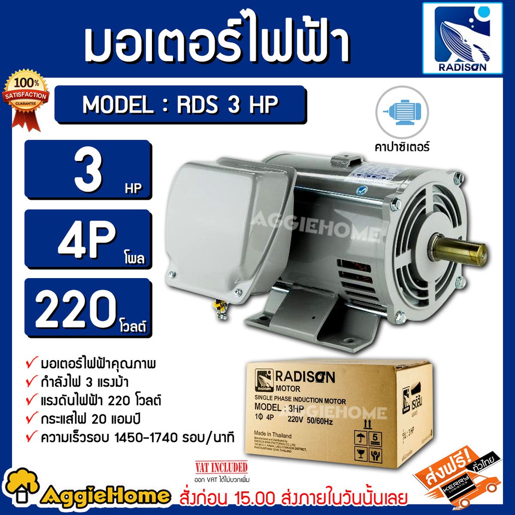 RADISON มอเตอร์ รุ่น RDS3HP 4P ( 220V ) แรงดัน 3 แรงม้า ขดลวดทองแดงแท้ ...