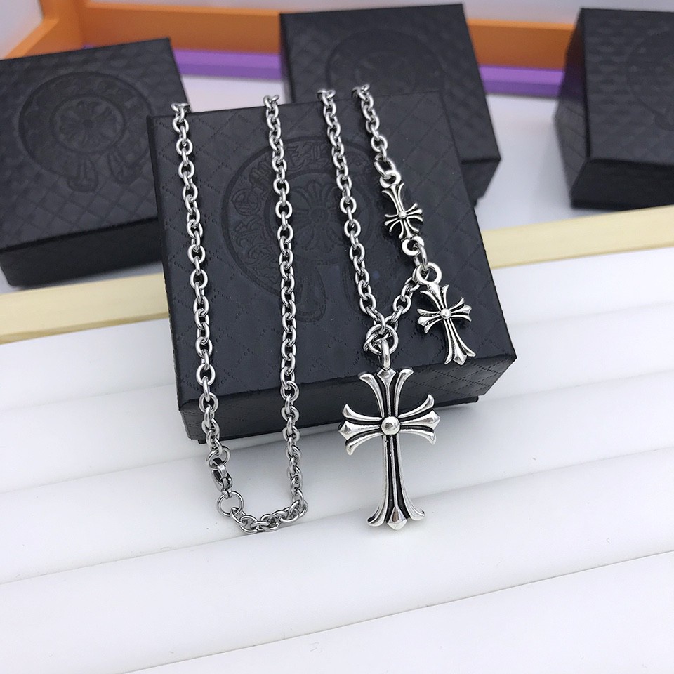 [การจัดซื้อ] CHROME HEARTS Crow Heart Double Cross สร้อยคอดอกไม้ ...