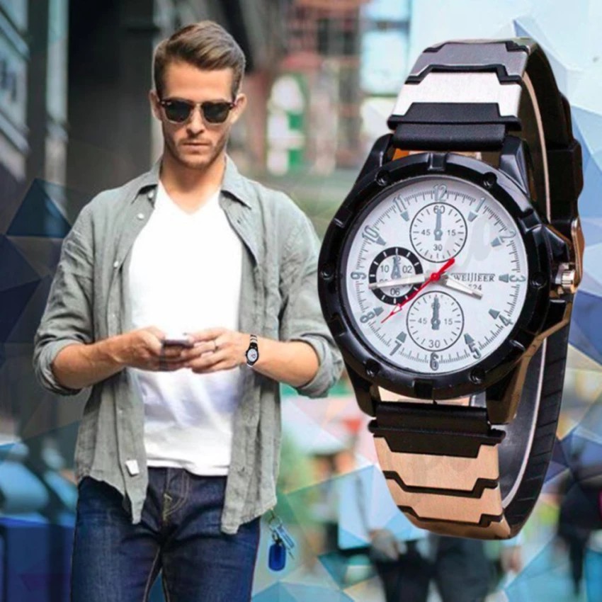 WEIJIEER Men Watch นาฬิกาข้อมือแฟชั่นผู้ชาย สายสแตนเลสเงิน หน้าปัดขาว กันน้ำได้ รุ่น WEIJI/White ...