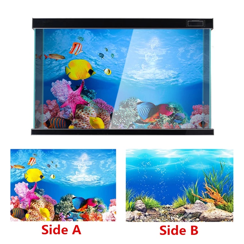 Pvc Double Side Fish Tank Wall โปสเตอร์ตกแต่ง 3D Aquarium พื้นหลังตก ...