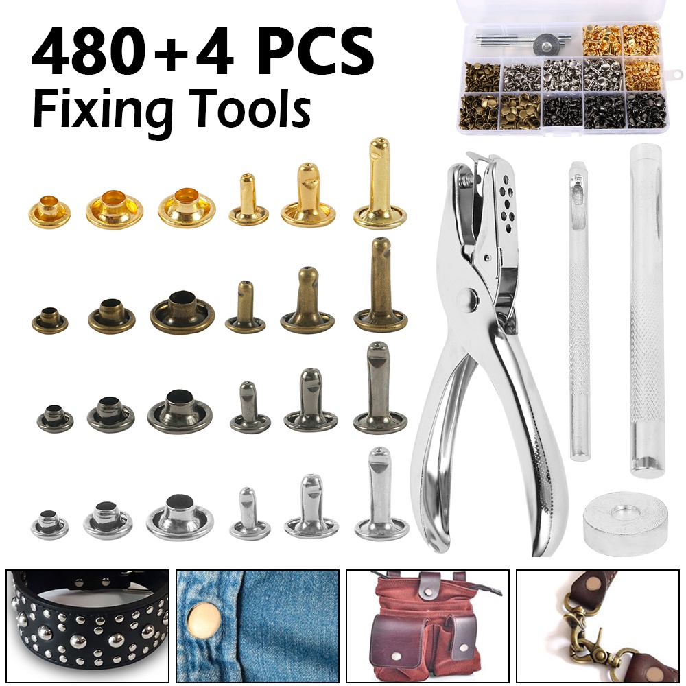 480 Set Snap Fasteners Kit with Rivet Punch Base Punch Pliers DIY Snap ...