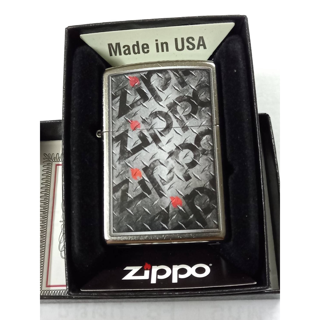 ZIPPO 29838 DIAMOND PLATE ZIPPO DESIGN สีเงิน ผิวโครเมี่ยม ลายแบบสกรีน ...