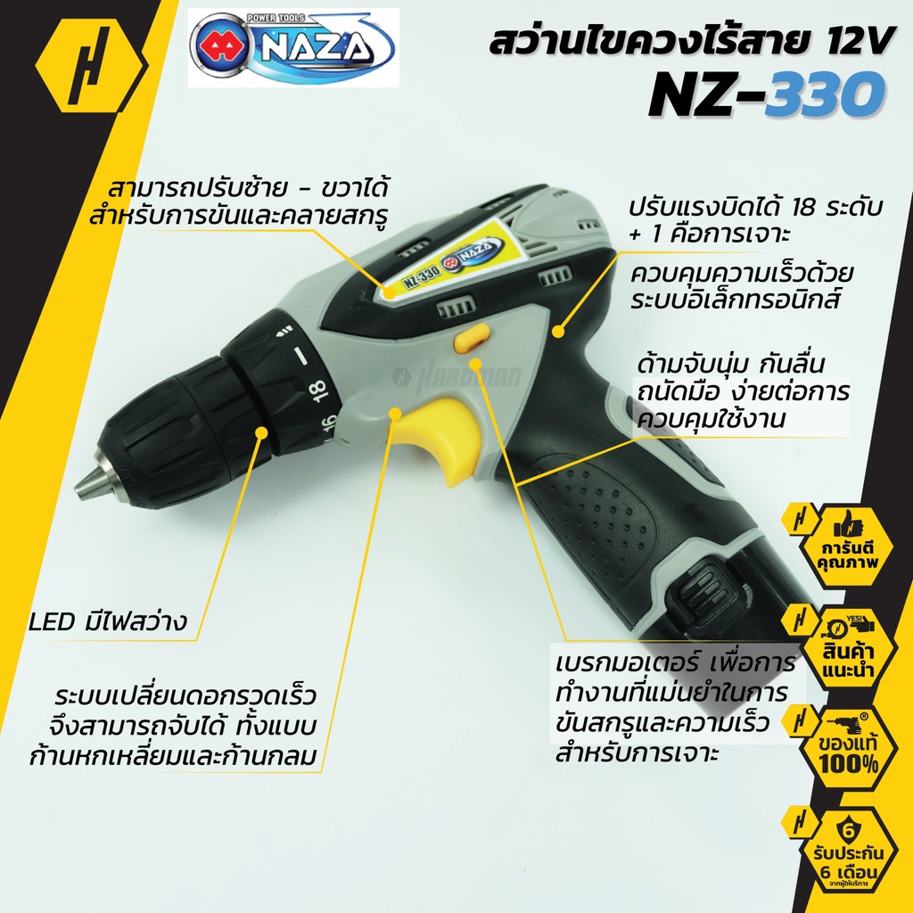 NAZA สว่านไร้สาย ไขควงไร้สาย 12V รุ่น NZ-330 พร้อมแท่นชาร์จ+แบต 2 ก้อน ครบชุด | Shopee Thailand