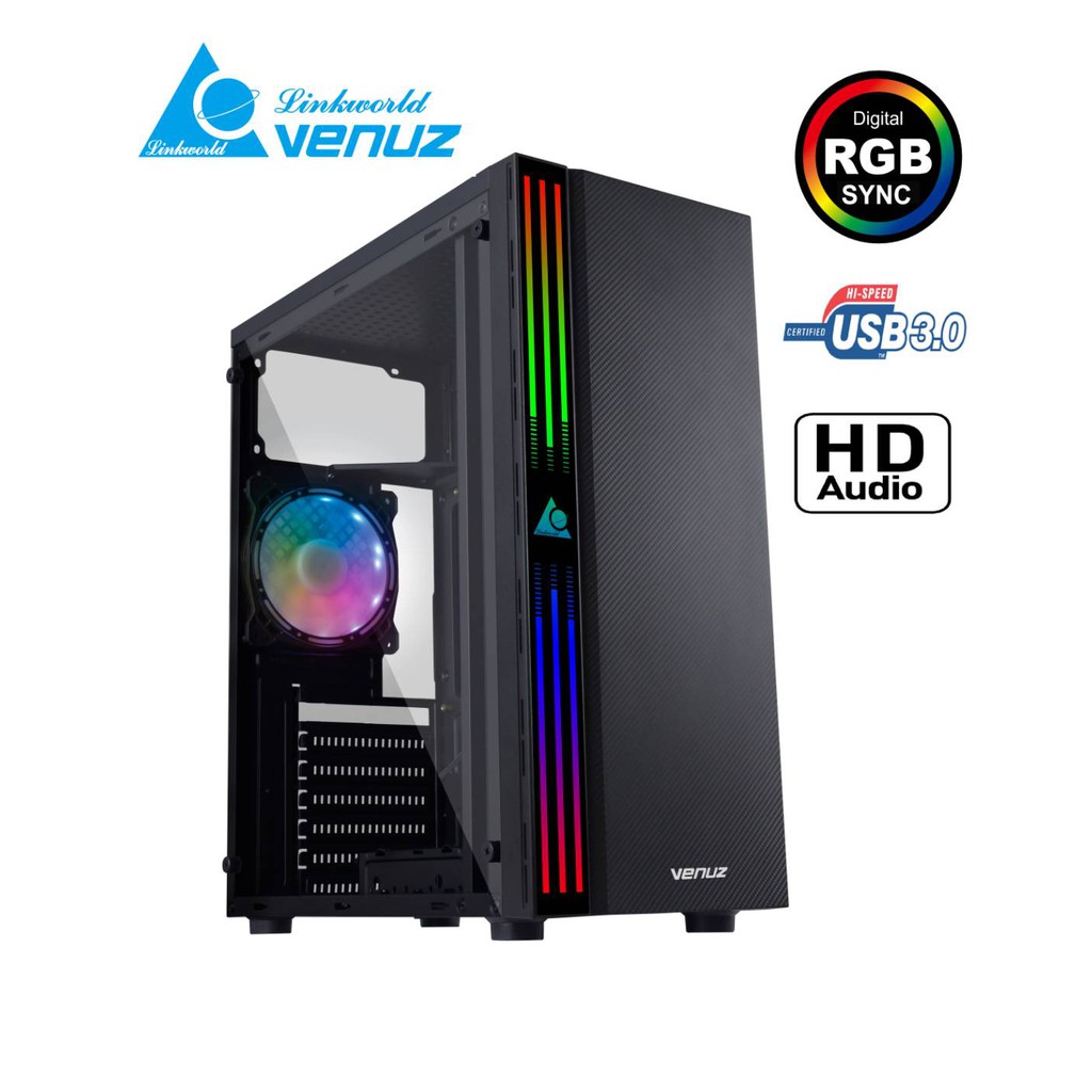 เคสฝาใส VENUZ ATX Computer Case VC1917A RGB แถมพัดลม120mm RBG 1ตัว ฝาอะ ...