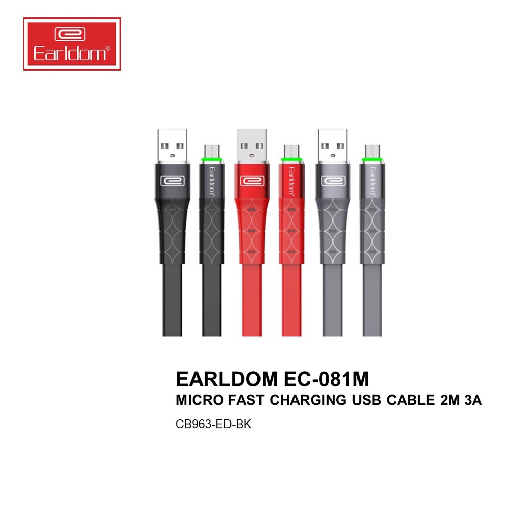 Earldom EC-081M สายชาร์จ USB ไมโคร ชาร์จเร็ว 2 เมตร 3A | Shopee Thailand