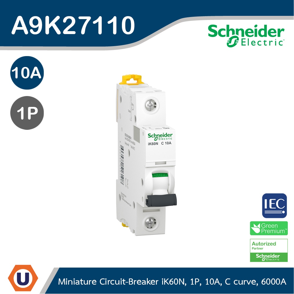 Schneider Electric - Miniature circuit-breaker, Acti9 iK60N, 1P, 10 A, C curve, 6000 A (IEC ...