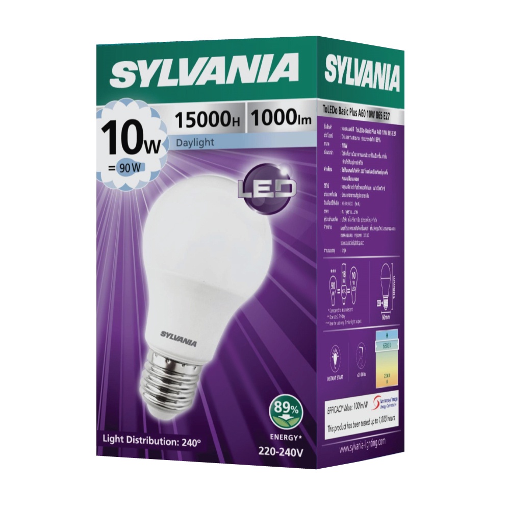 หลอดไฟ LED SYLVANIA ToLEDo Basic Plus A60 10W ขั้ว E27 (Daylight ...
