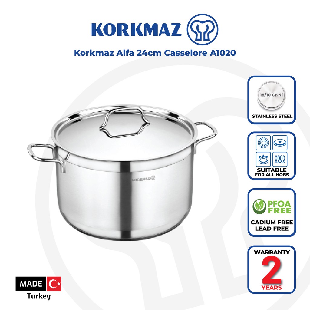 Korkmaz หม้อสเตนเลส 316 Alfa 24x12 ซม. A1020 (ผลิตในตุรกี) | Shopee Thailand