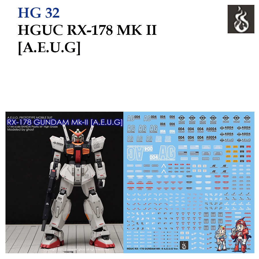 ดีคอลน้ำ [Ghost] HG 32 s HGUC RX-178 MK II [A.E.U.G] HG 1/144 (HIQ) Fluorescent WATER DECAL ...