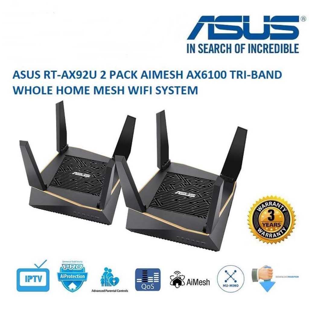 ASUS AIMESH RT-AX92U (2 PACK) AX6100 WI-FI SYSTEM WIFI 6 | Shopee Thailand