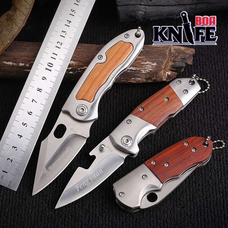 มีดพับ Browning Feng Yuan 15.5cm ไม้แท้ สแตนเลส มีระบบดีดใบ | Shopee Thailand