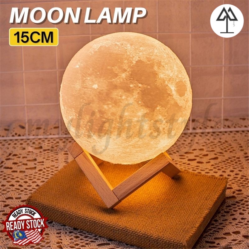 三维 Moon Lampu Tidur Bilik โคมไฟตั้งโต๊ะ Lampu Hiasan โคมไฟตั้งโต๊ะห้อง ...