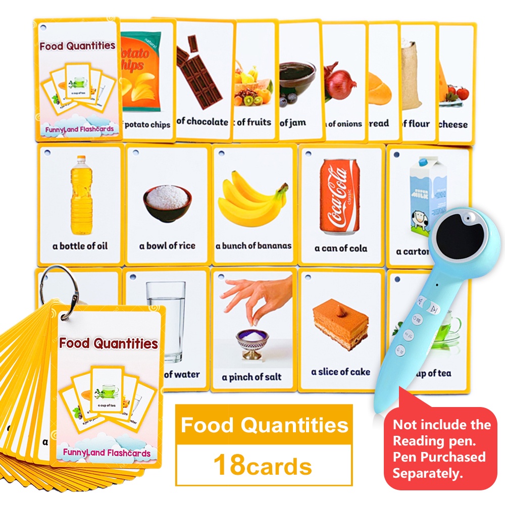 18Pcs/Set Food Measure Word Quantifier Cognitive Card Learn English ...