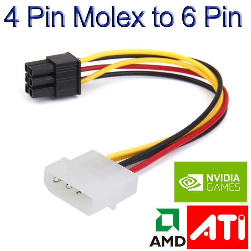 สายแปลงไฟ Powr 4 Pin Molex to 6 Pin PCI-Express PCIE Video Card Power ...