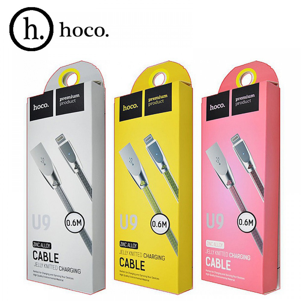 สายชาร์จ1เมตร Hoco ของแท้ รุ่น U9 สายถักเคลือบ TPE JELLY ชาจไว มีไฟLED ...