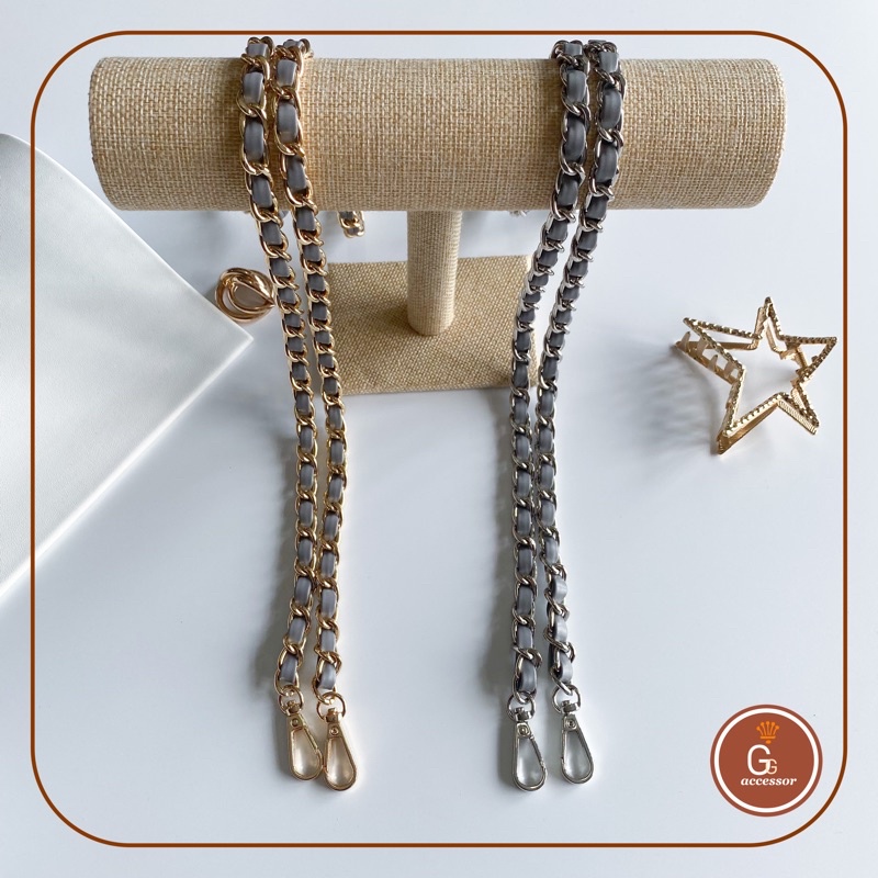 สายกระเป๋าโซ่ รุ่น PU Chain โทนเทา/น้ำตาล (แถมการ์ดเสียบ) | Shopee Thailand