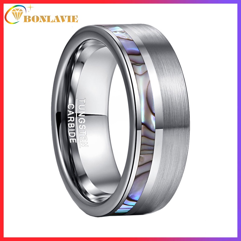 【แกะสลักฟรี】BONLAVIE แหวนทังสเตนคาร์ไบด์ธรรมชาติ 8 มม. ใส่สบาย ไซซ์ 7 ...