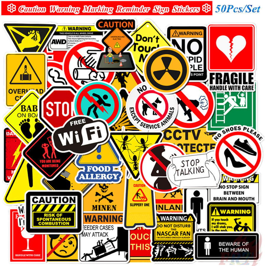 Warning Sign Series 03 สติ๊กเกอร์ 50Pcs/Set Caution Warning Marking ...