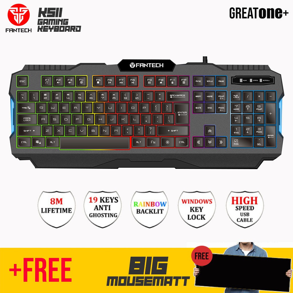 Fantech K511 Hunter Pro คีย์บอร์ดเล่นเกม เมมเบรน สีรุ้ง และฟรีเมาส์ ...