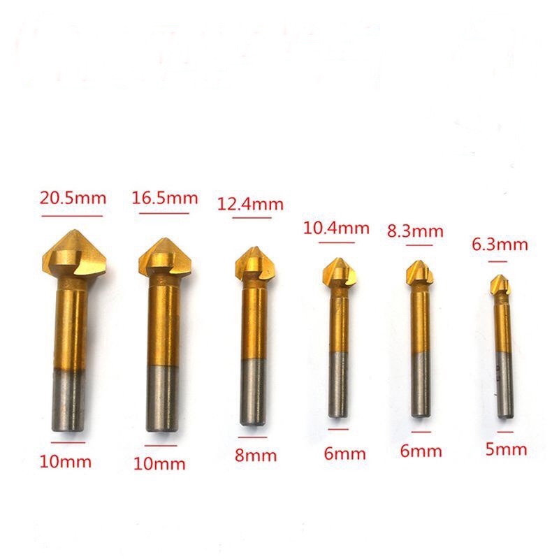 Round shank 6pcs 3 Flute 90 Degree HSS Chamfer Chamfering Cutter End ...