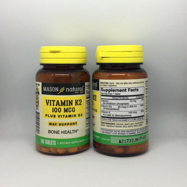พร้อมส่ง !!! Mason Natural, Vitamin K2 Plus Vitamin D3, 100 mcg, 100 ...