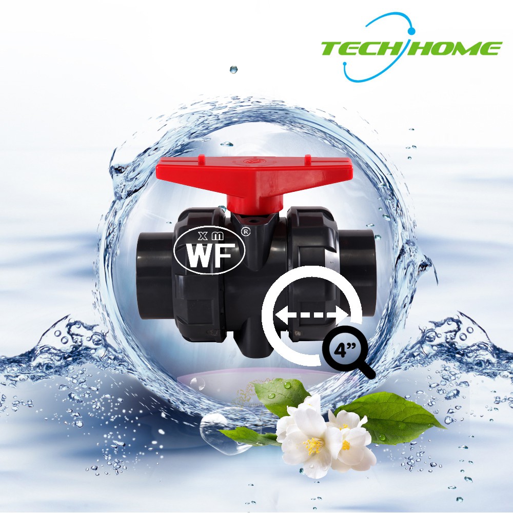WF True Union Ball Valve UPVC {Handle Red Color} # (ANSI Fitting) Size ...