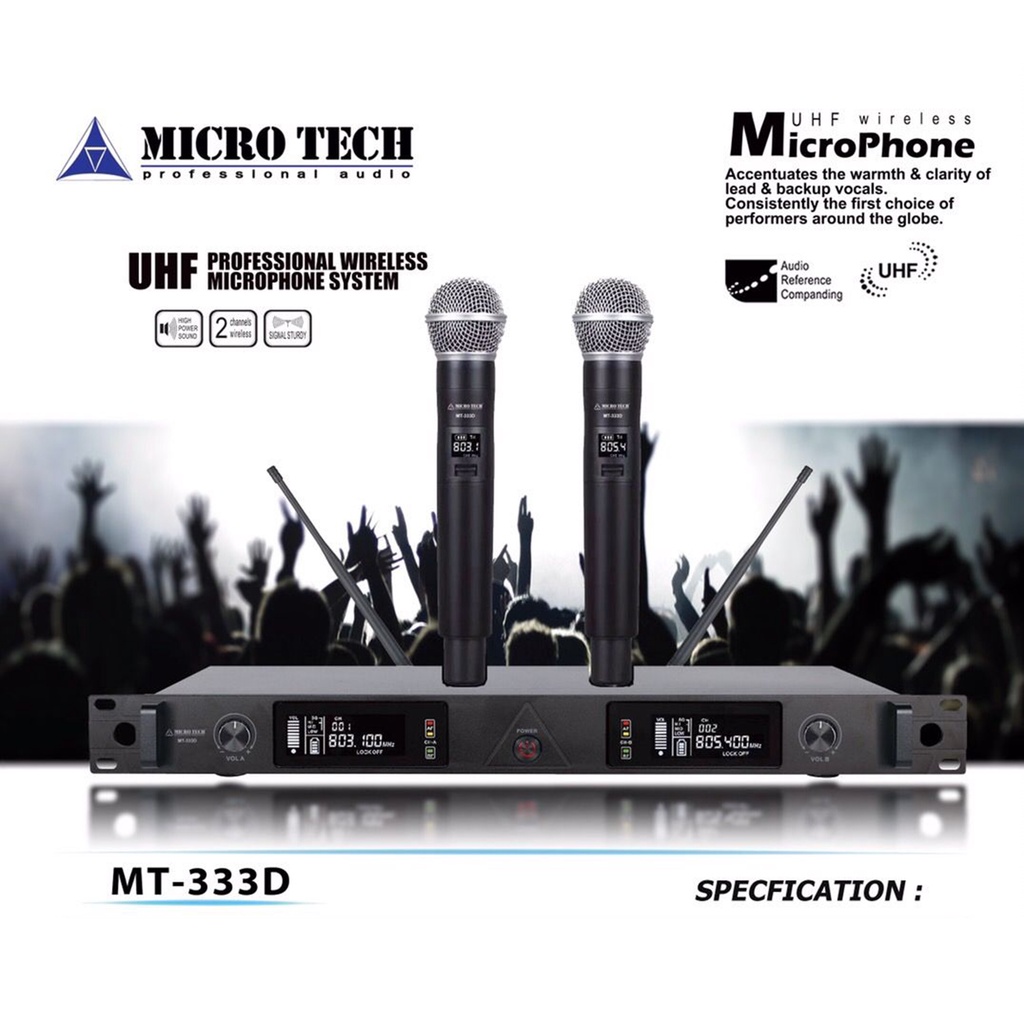 ชุดไมค์ลอยคู่เสาหน้า ยี่ห้อ Micro Tech MT-333D UHF คลื่นใหม่ กสทช.803-806MHz ไมค์โครโฟนไร้สาย ...
