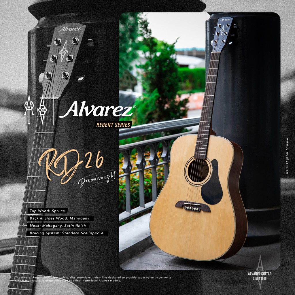 Alvarez RD26 กีตาร์โปร่ง Dreadnought รุ่นเริ่มต้น (Sitka Spruce / Mahogany) พร้อมกระเป๋า ...