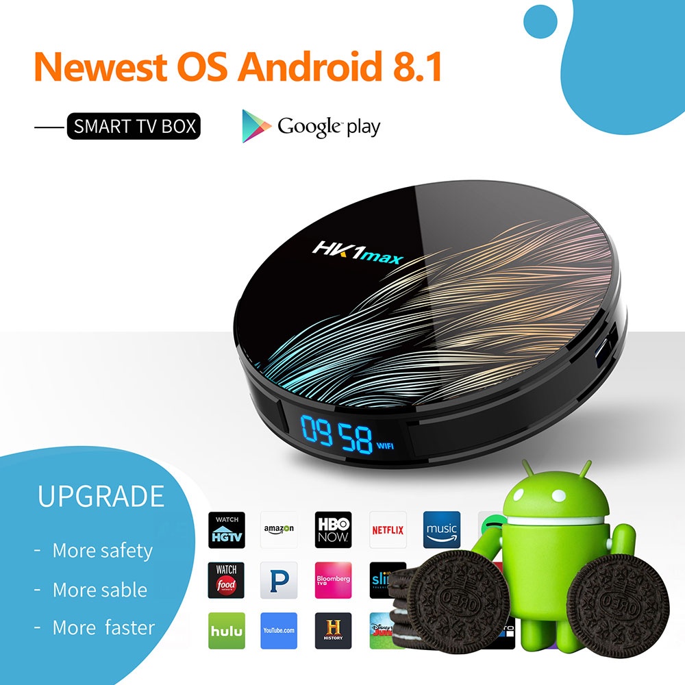 HK1MAX Android 9.0สมาร์ททีวี Box 4GB RAM 64GB ROM 32GB RK3318 Android ...
