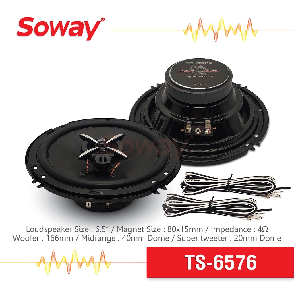 TS-6576 ลำโพงแกนร่วม3ทาง ลำโพ6.5นิ้ว แม่เหล็ก80x15มม 4โอห์ม 120W แถมสาย ...