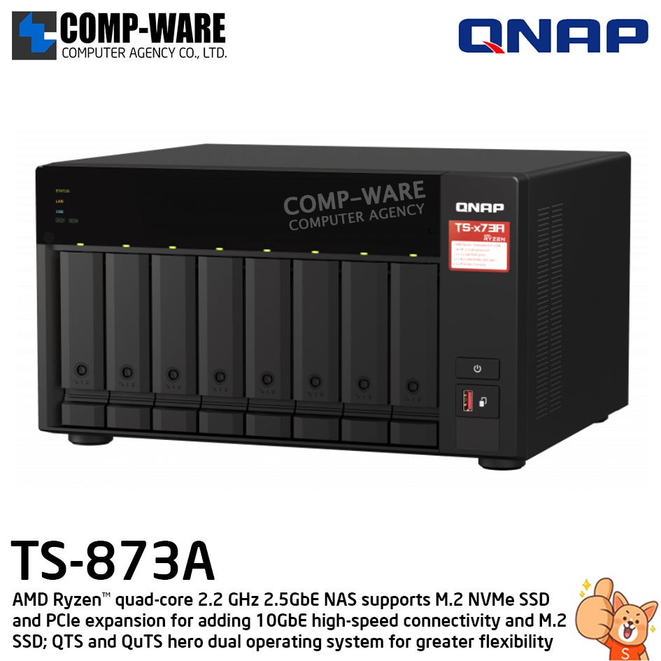 QNAP (Tower 8-Bay) TS-873A-8G / AMD Ryzen V1500B / 8GB DDR4 / 8x 3.5" SATA , 2x M.2 2280 / 2 x 2 ...