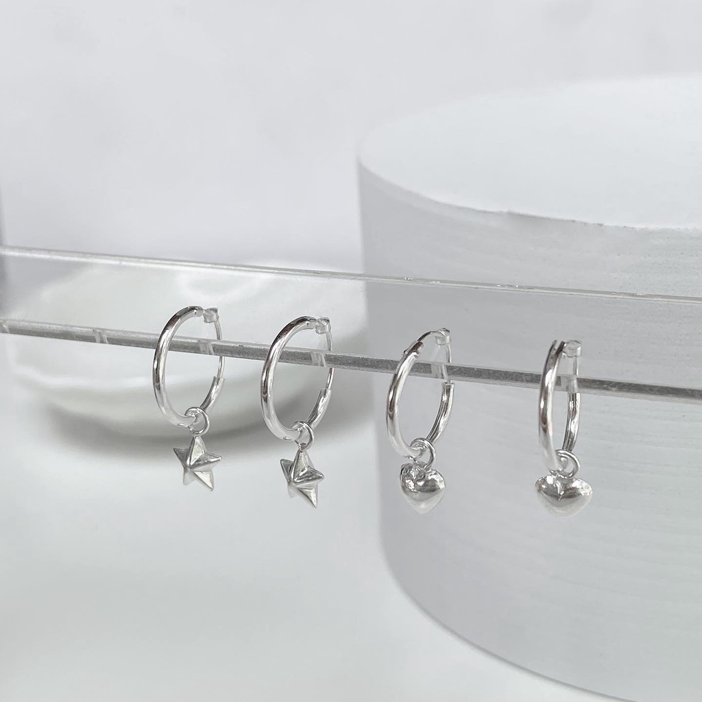 🔥โค้ด HFE8J ลด 45.-🔥// Heart & star hoop earring // silver925 ต่างหูห่วงเงินแท้925 ต่างหูดาว ...