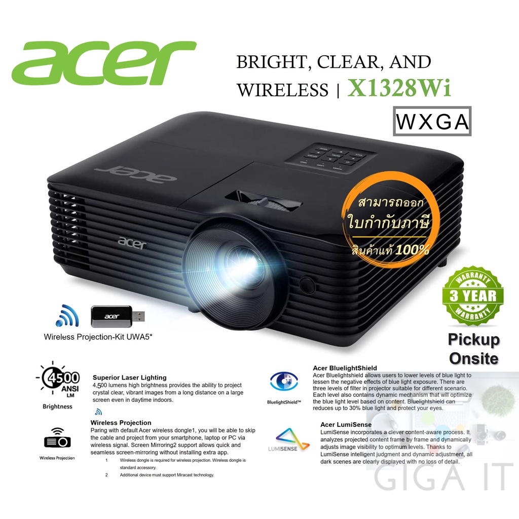 ACER Projector รุ่น X1328Wi Wireless (DLP /4,500 LM /WXGA /WiFi USB ...